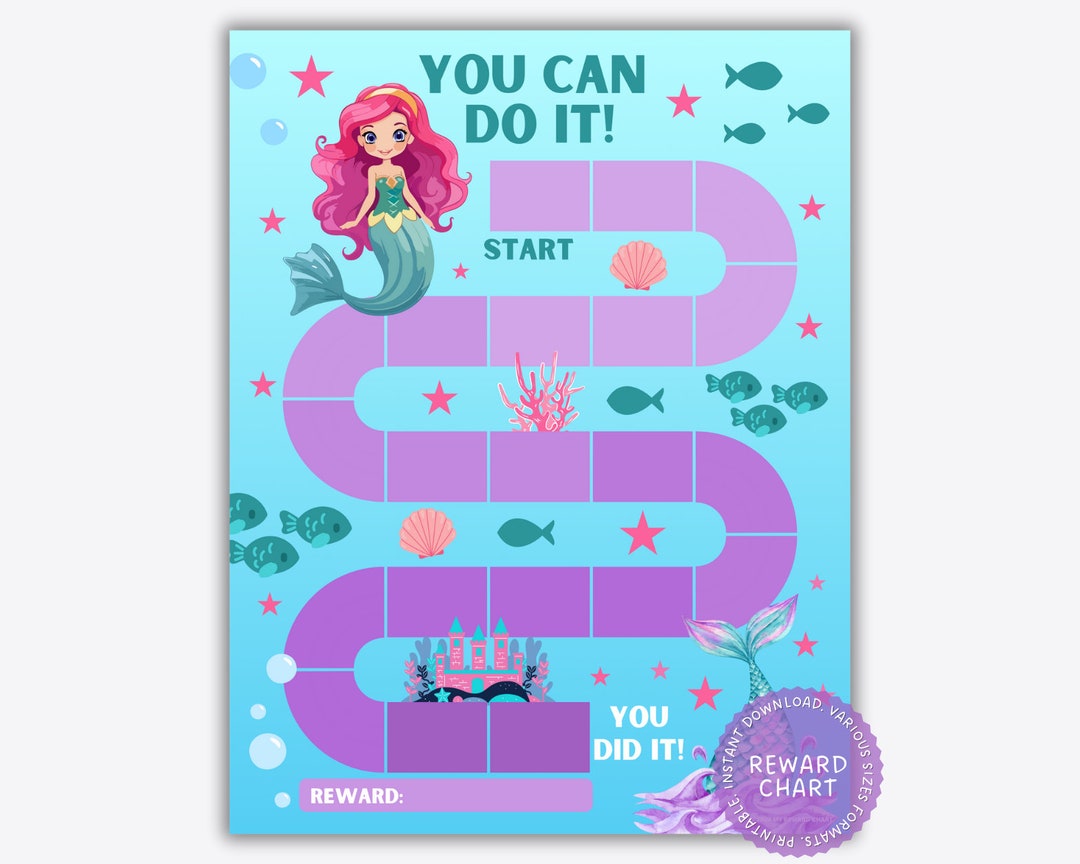 Printable Mermaid Reward Chart, Sticker Chart Girl Kids Reward Chart ...