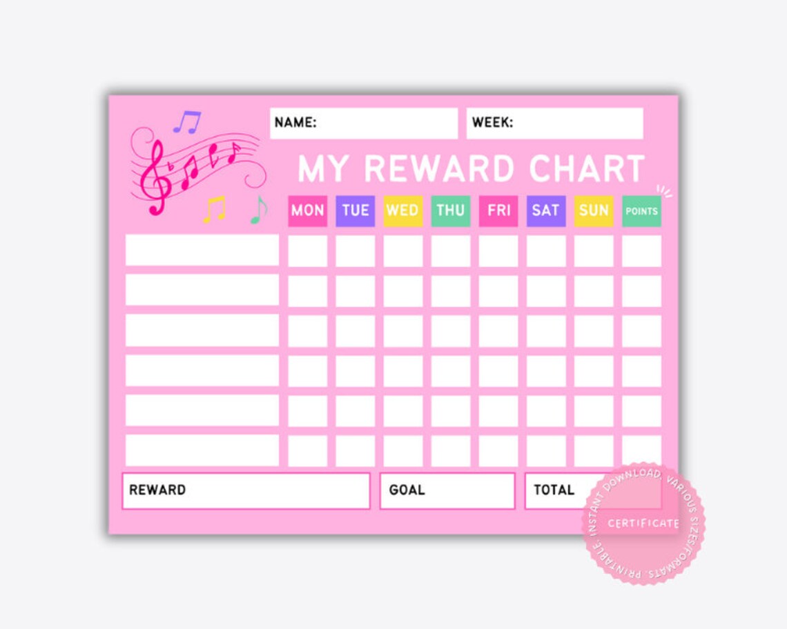 Printable Music Practice Reward Chart for Kids (PDF) - Etsy