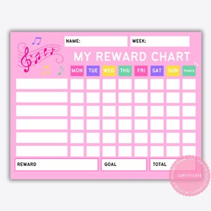 Printable Music Reward Chart, Music Practice Chart, Kids Reward Chart ...
