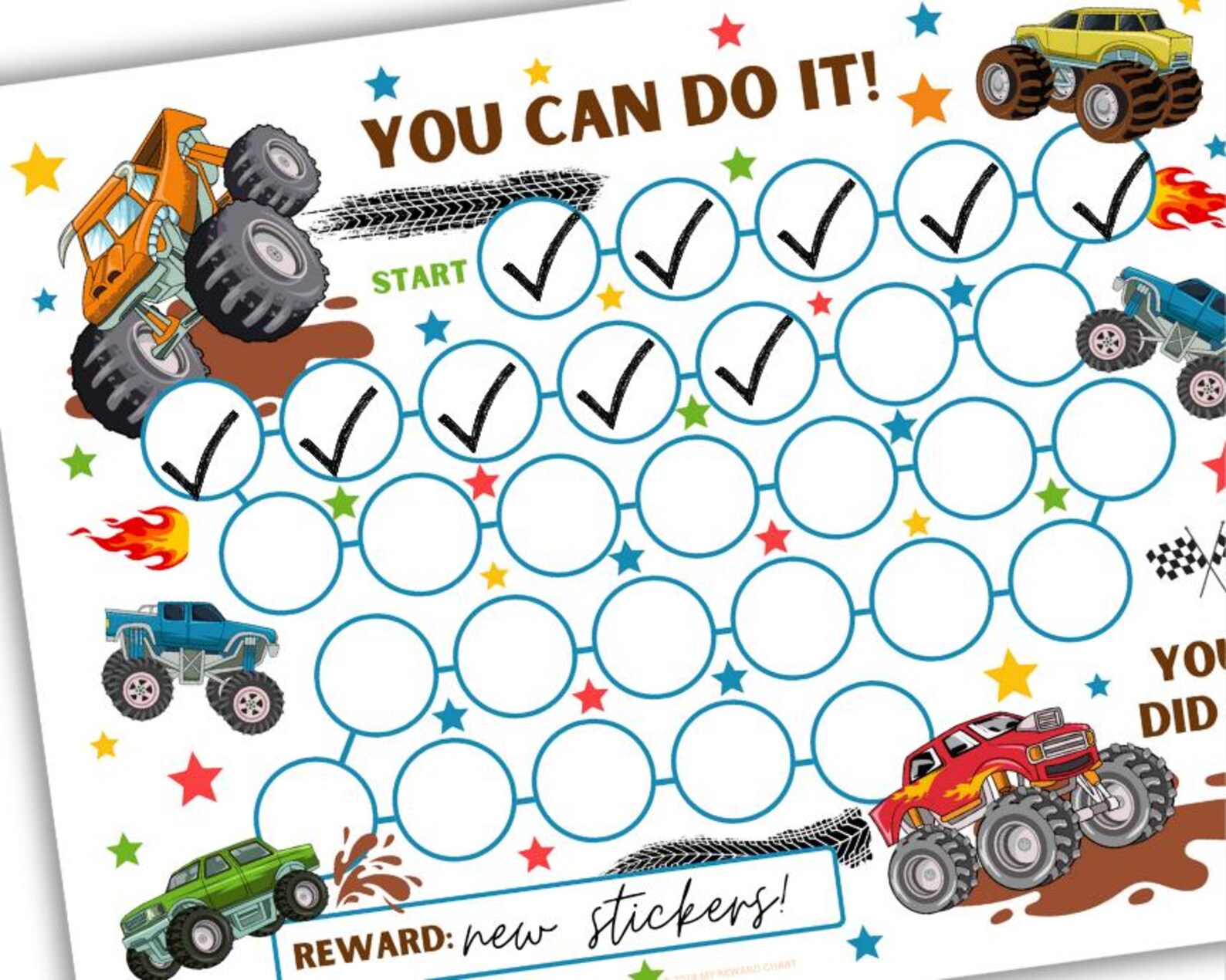 Monster Truck Reward Chart, Printable Reward Chart Kids, Potty Training ...