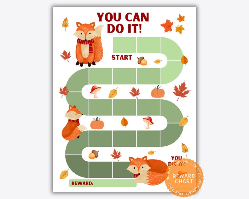 Fall Reward Chart Printable Autumn Sticker Chart, Fox Reward Chart ...