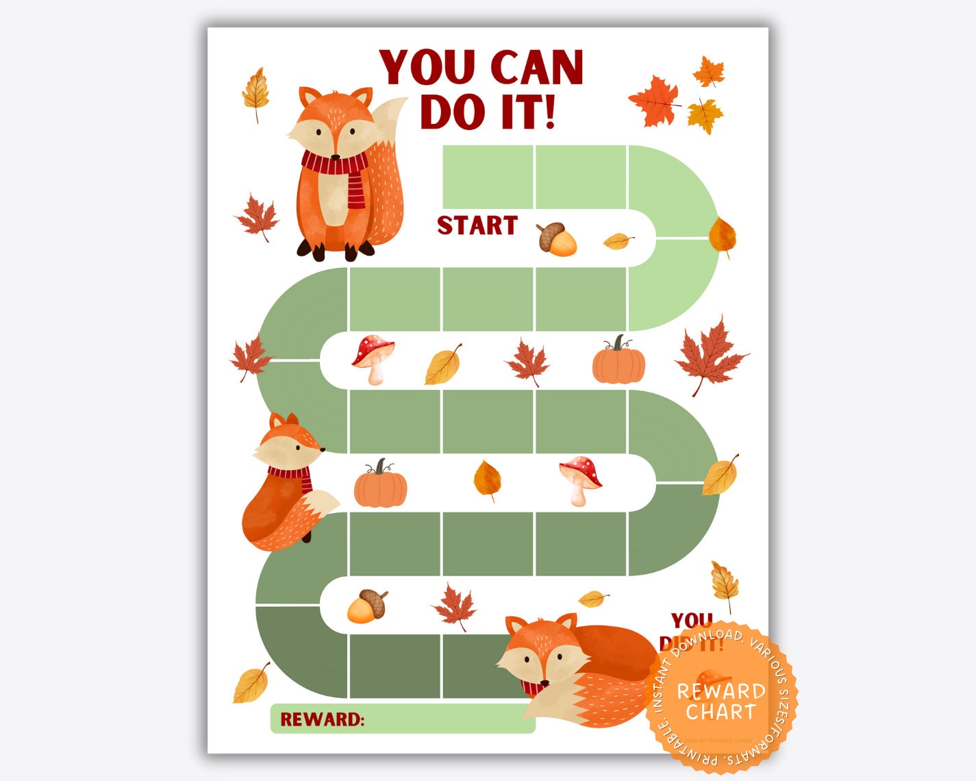 Fall Reward Chart Printable Autumn Sticker Chart, Fox Reward Chart ...