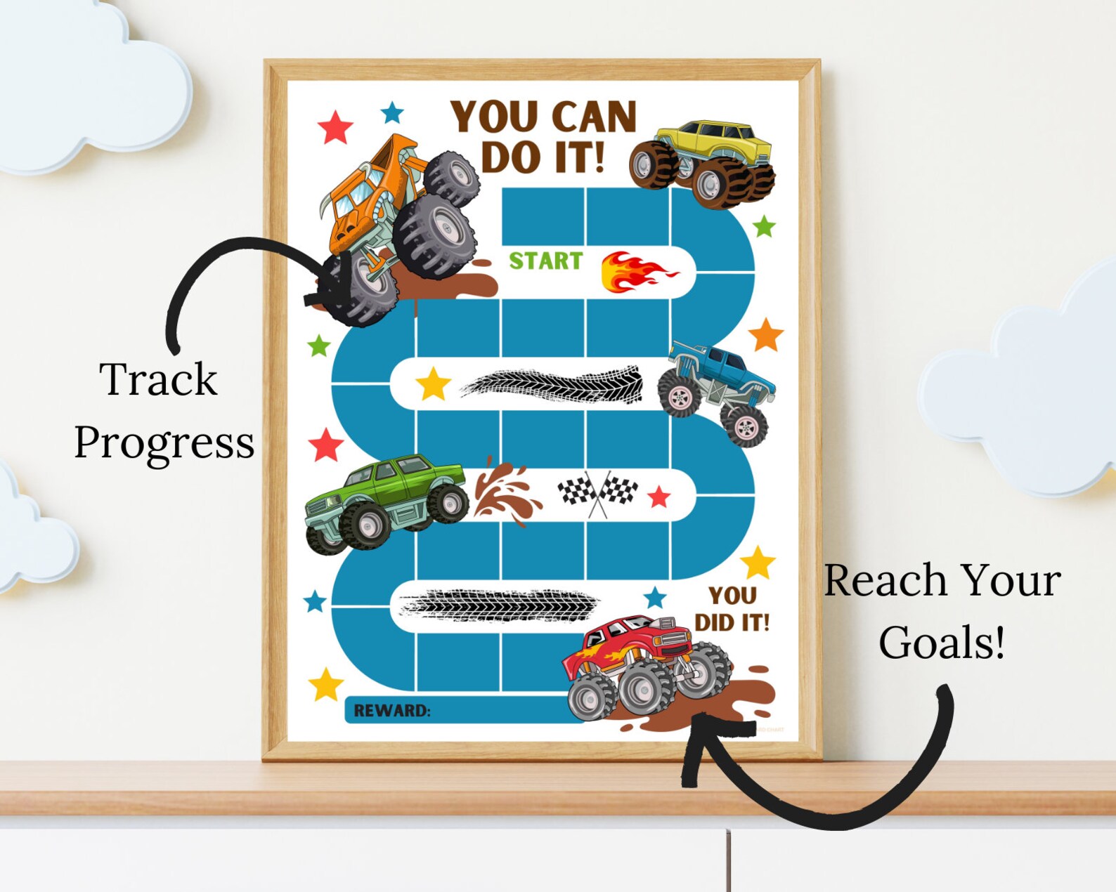 Monster Truck Reward Chart, Printable Reward Chart Kids, Potty Training ...