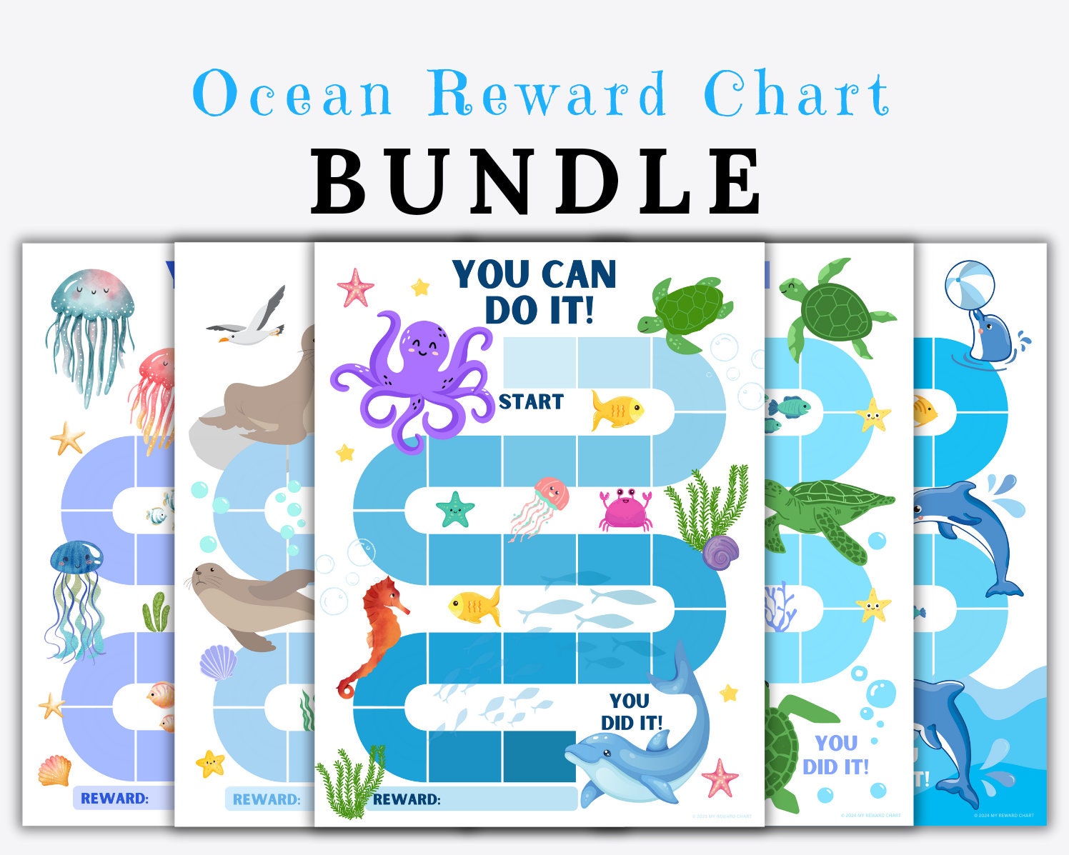 Printable Ocean Animal Reward Charts, Kids Behavior Chart, Instant ...