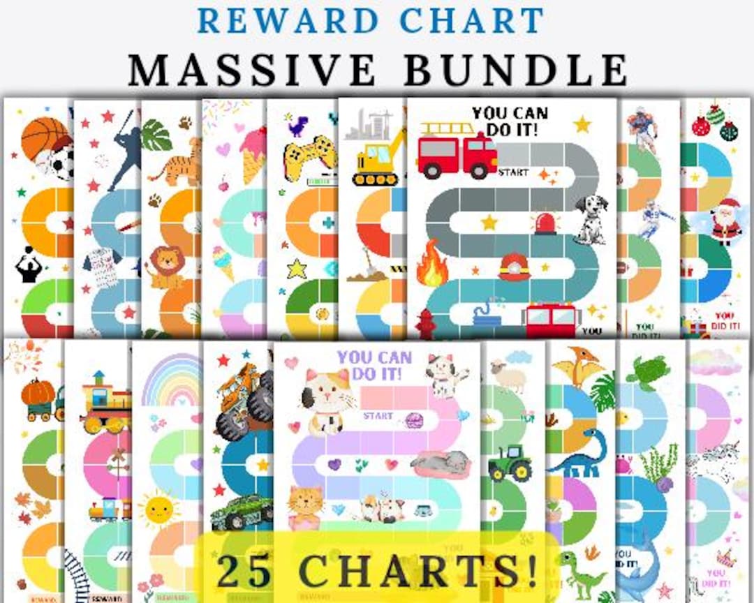 Printable Reward Chart Bundle, 25 Kids Behavior Charts, Sticker Charts ...