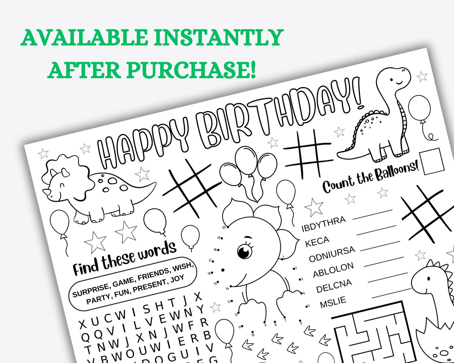 Birthday Activity Placemat, Birthday Coloring Placemat, Printable ...