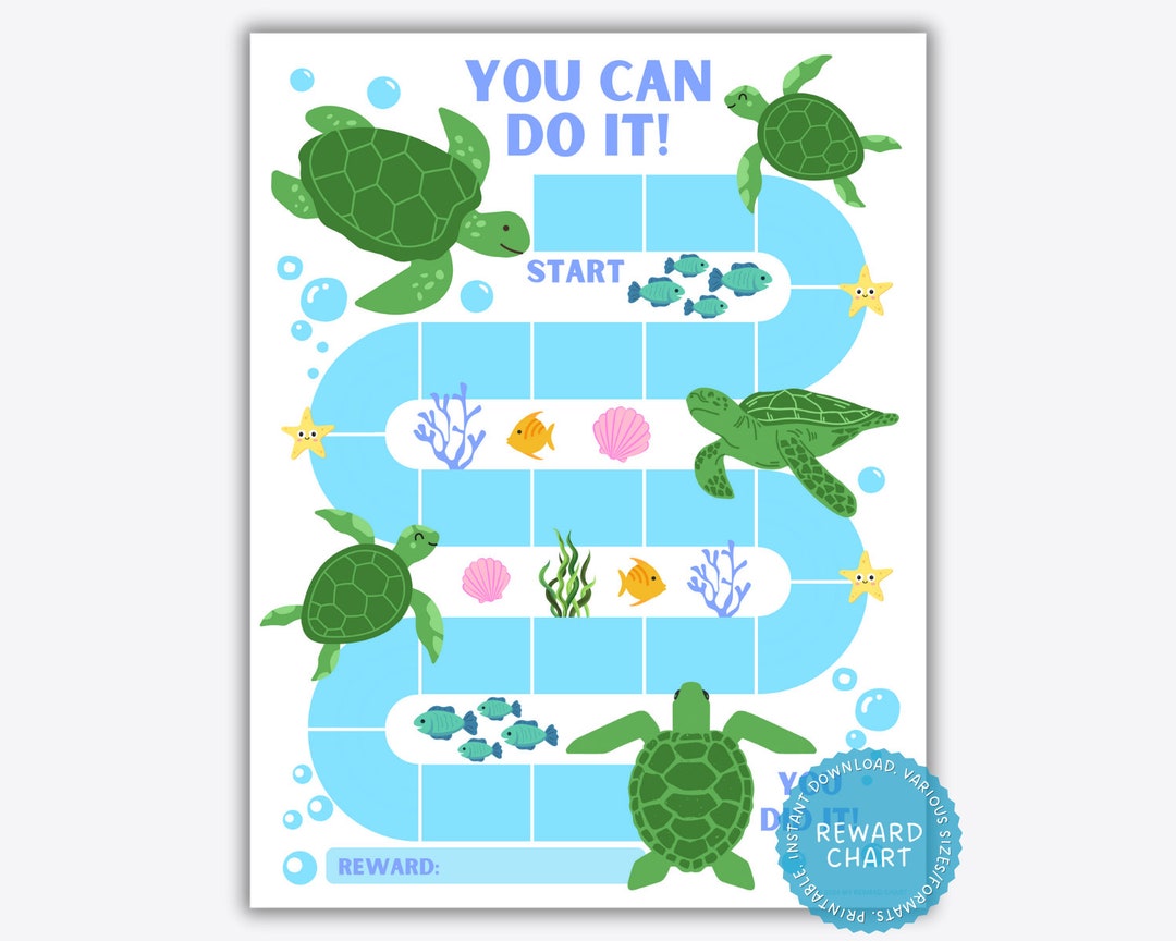 Printable Reward Chart for Kids, Ocean Sea Turtles, Potty Training ...