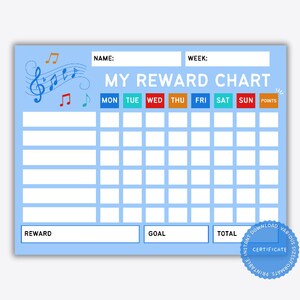 Printable Music Reward Chart, Music Practice Chart, Kids Reward Chart ...