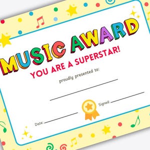 Kids Music Award Certificate Printable: Classroom Achievement (PDF) - Etsy