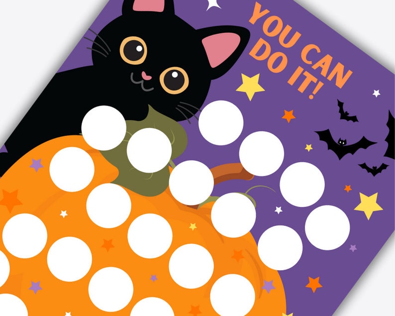 Halloween Reward Sticker Chart for Kids: Pumpkin Cat Design (PDF) - Etsy
