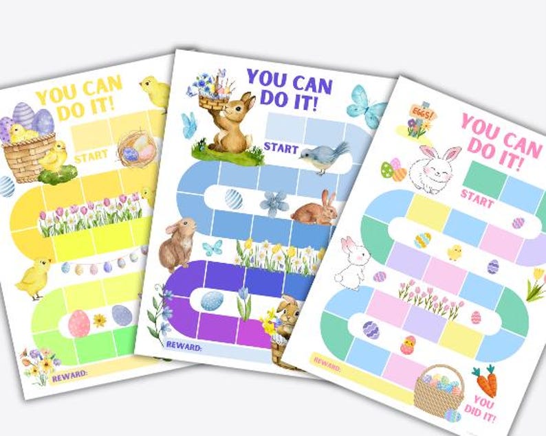 Easter Bunny Reward Chart Bundle, Spring Kids Sticker Chart Printable ...