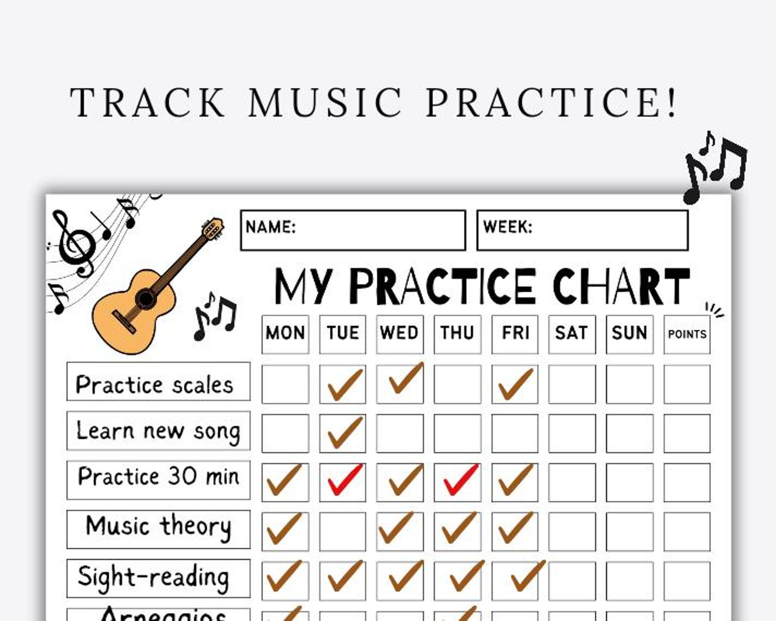 Printable Guitar Practice Reward Chart: Music Progress Tracker (PDF) - Etsy