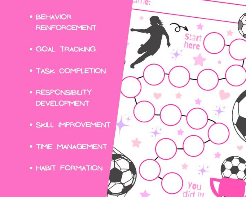 Pink Soccer Reward Chart for Girls, Printable Sports Behavior Tracker ...