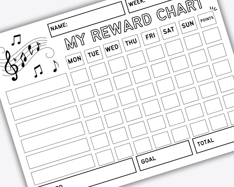 Printable Music Reward Chart, Music Practice Chart, Kids Reward Chart ...