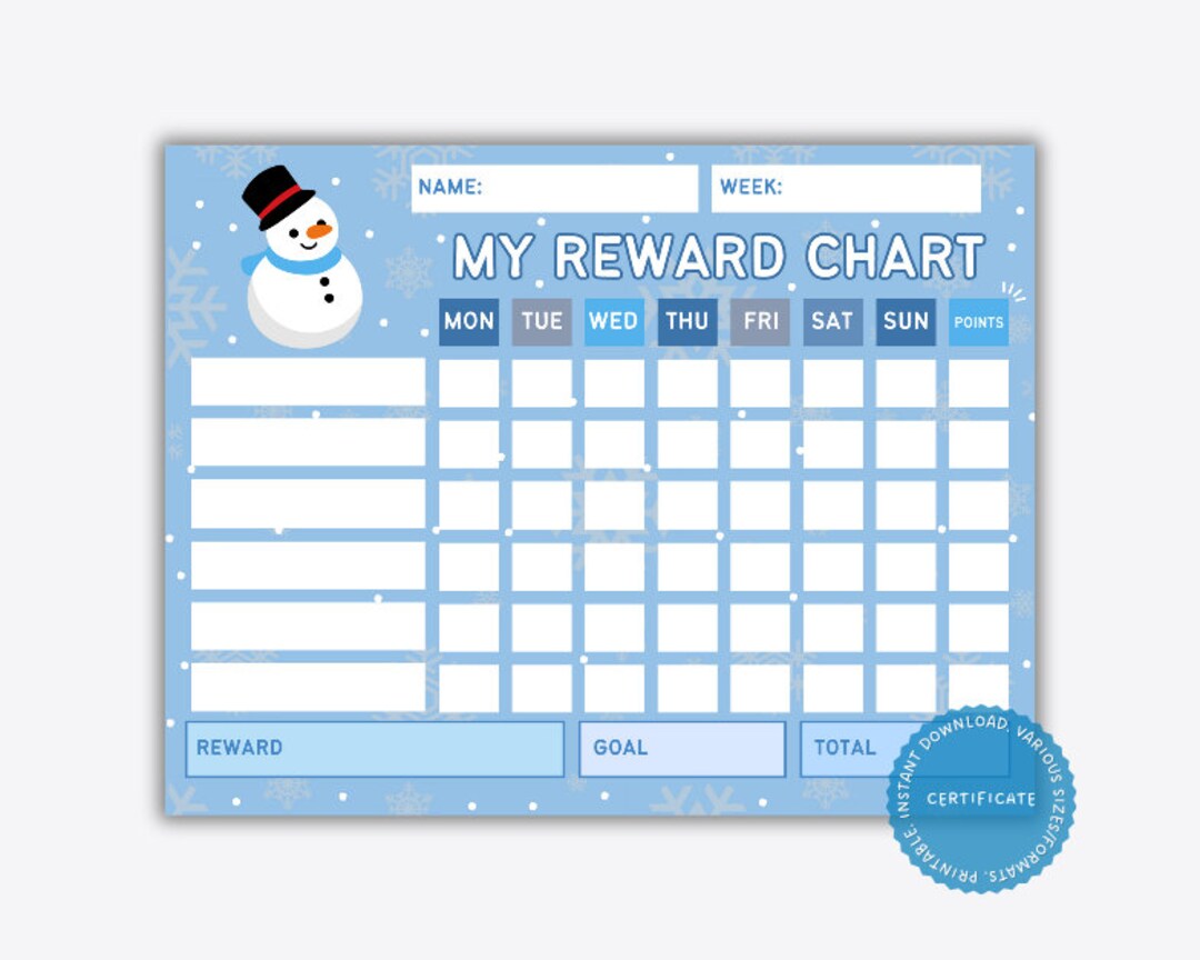 Winter Snowman Chore Chart Printable, Christmas Reward Chart, Sticker ...