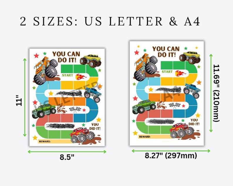 Monster Truck Reward Chart: Potty Training, Behavior Incentive, Habit ...