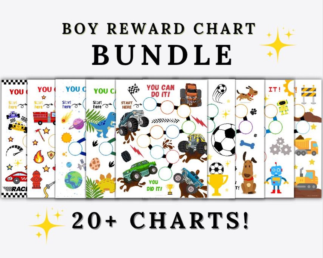 Boys Reward Chart Bundle – Printable Sticker Charts for Boys, Behavior ...