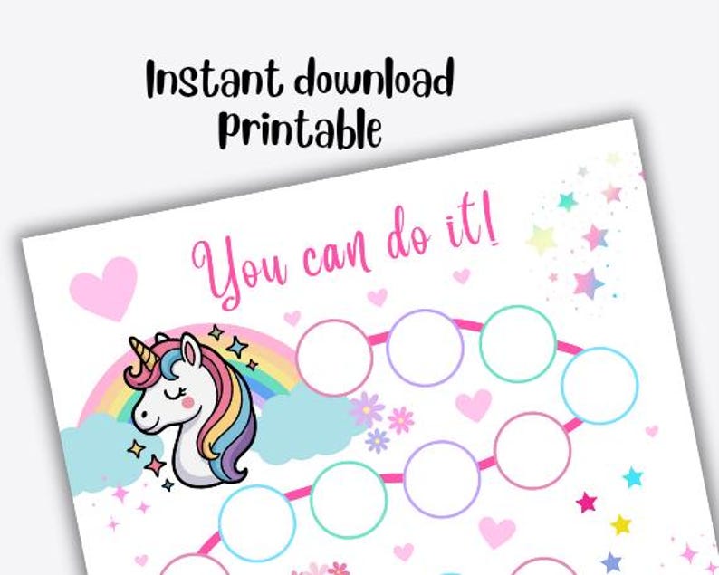 Unicorn Reward Chart Printable, Kids Behavior Sticker Chart, Instant ...