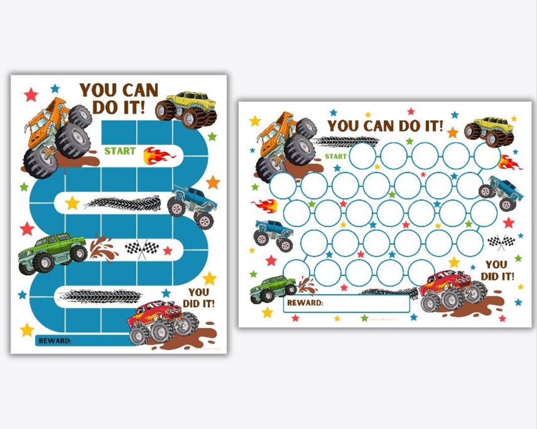 Monster Truck Reward Chart Bundle Sticker Chart Kids Behavior Chart ...