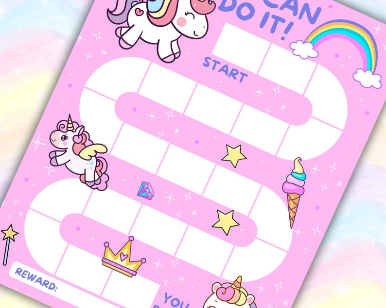 Unicorn Reward Chart, Rewards Chart for Girls, Progress Tracker, Pink ...