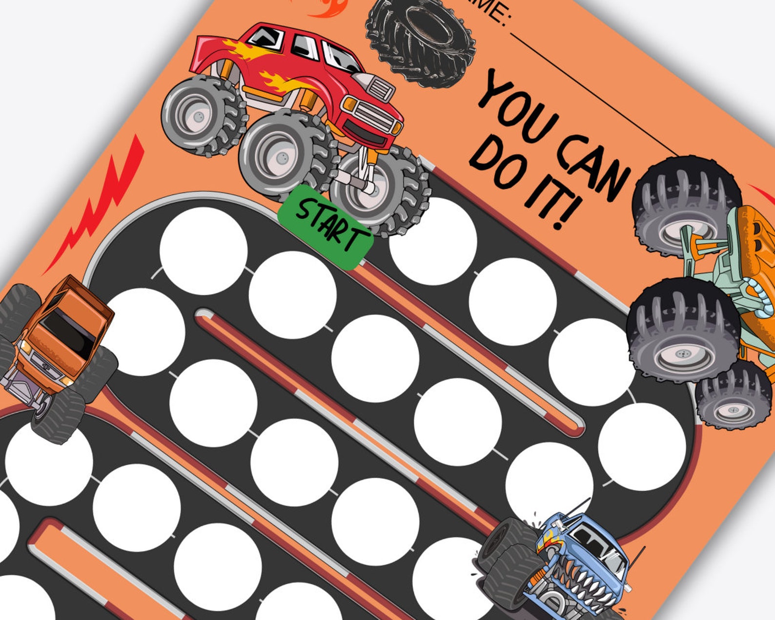 Printable Monster Truck Reward Chart, Big Cars Kids Behavior Chart ...