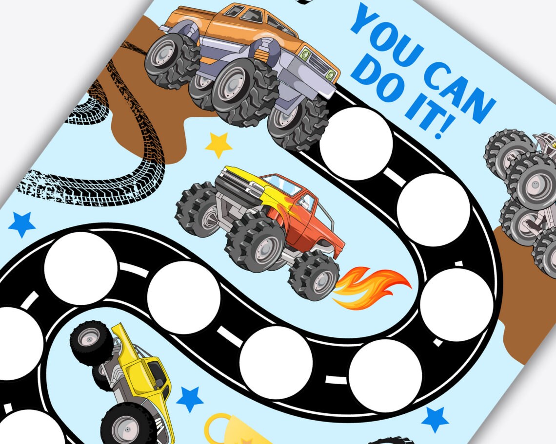 Printable Monster Truck Reward Chart, Boys Behavior Chart, Sleeping ...