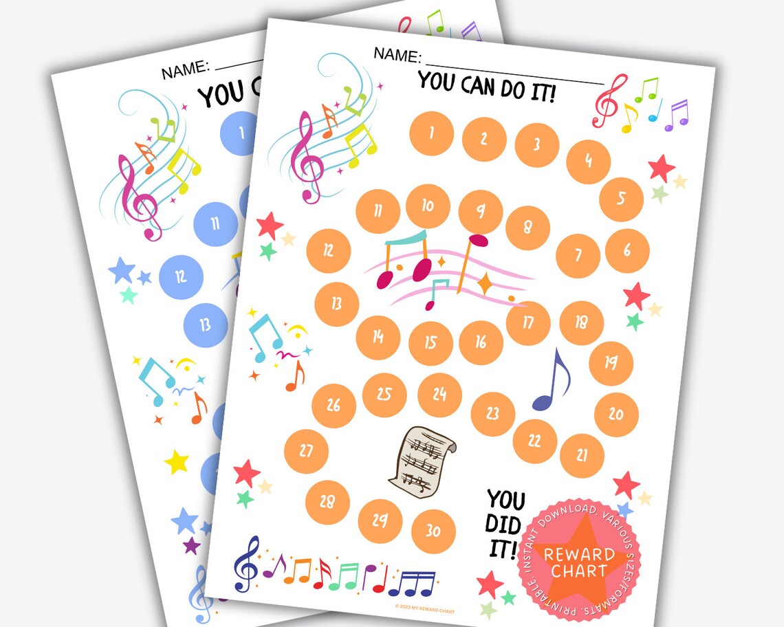 Printable Music Reward Charts, Music Practice Chart, Kids Reward Chart ...