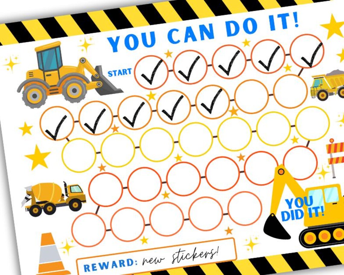Construction Truck Reward Chart: Potty Training Sticker Chart (PNG, PDF ...