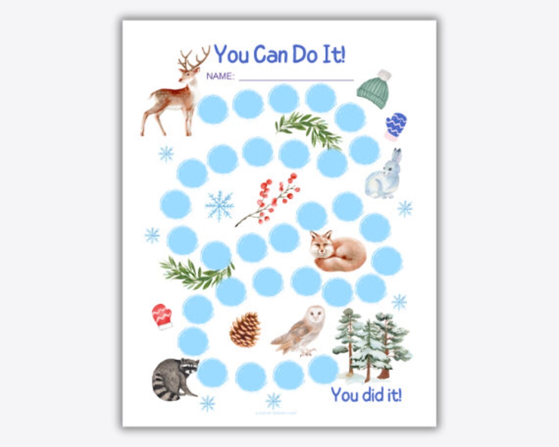 Cute Winter Season Reward Chart for Kids, Winter Woodland Animal Reward ...