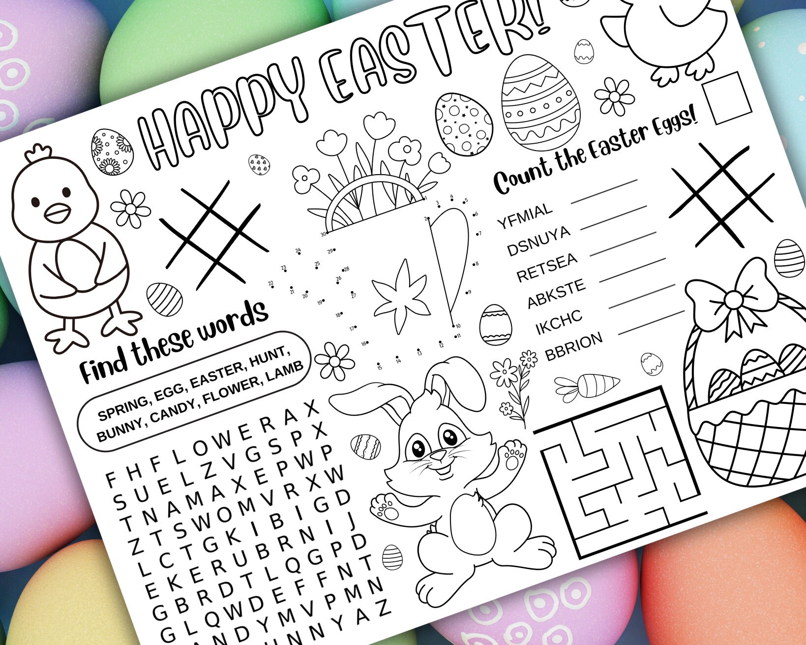Easter Activity Placemat, Spring Coloring Placemat, Printable Easter ...