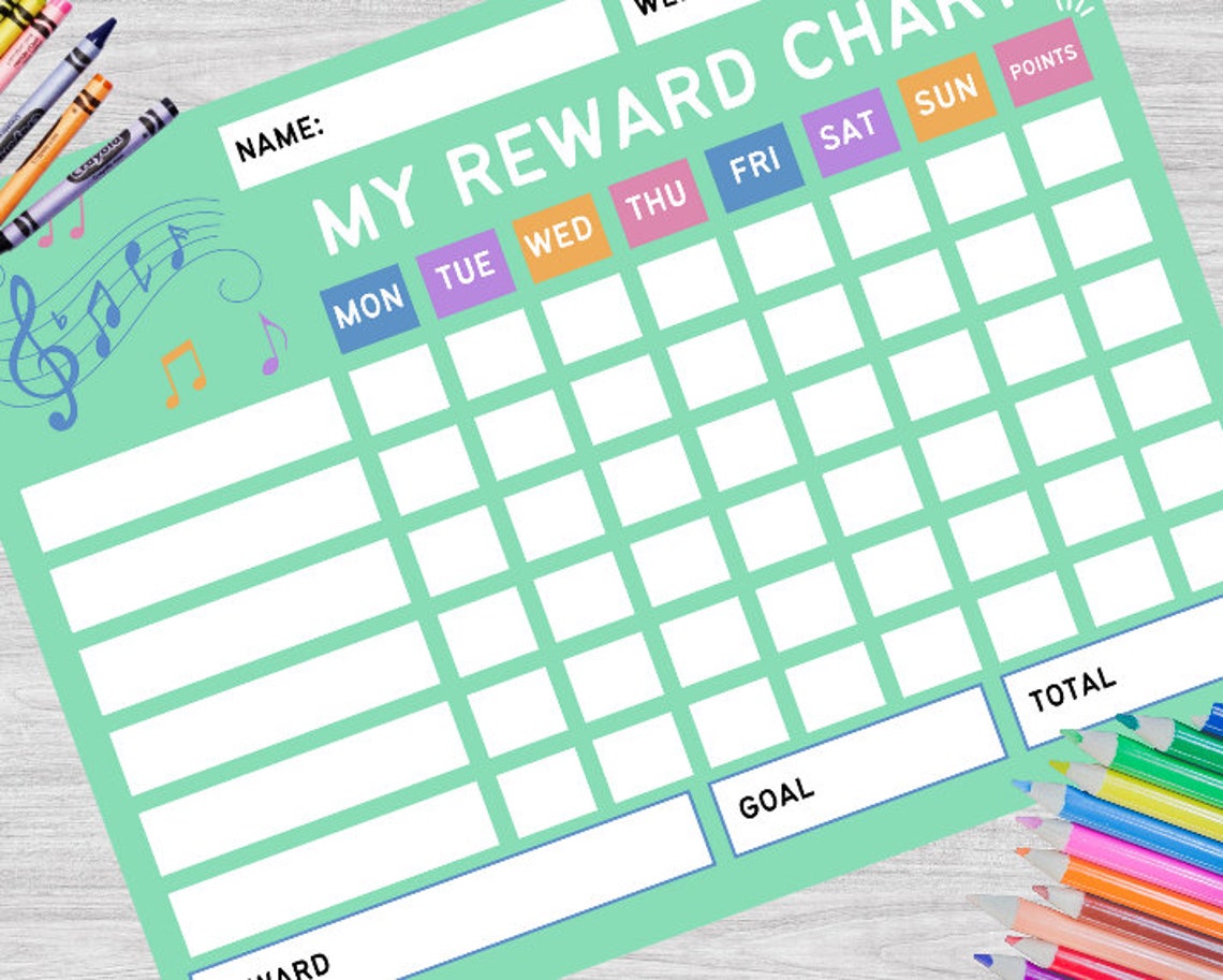 Printable Music Reward Chart, Music Practice Chart, Kids Reward Chart ...