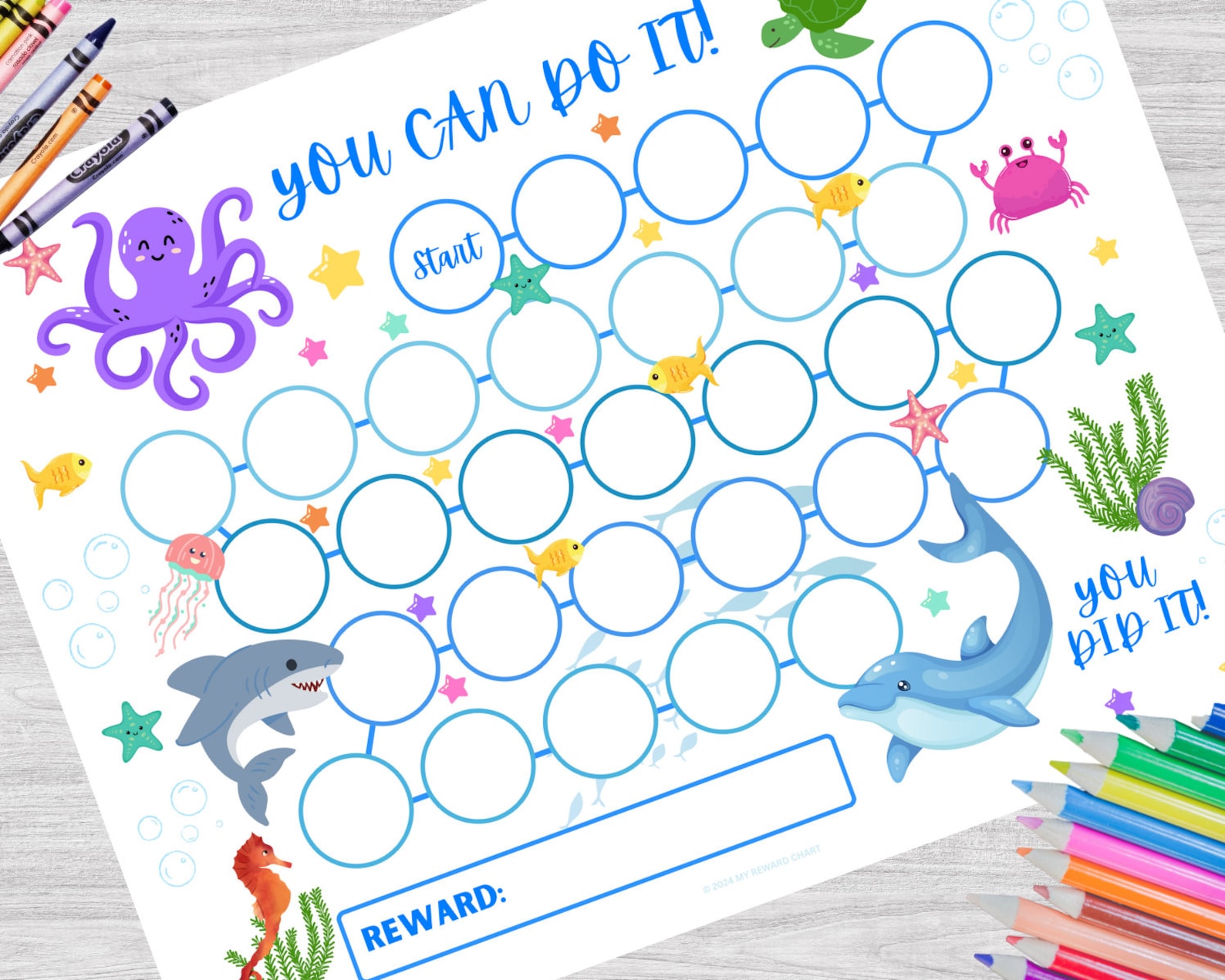Reward Chart Printable, Kids Reward Chart, Potty Training Chart, Ocean ...