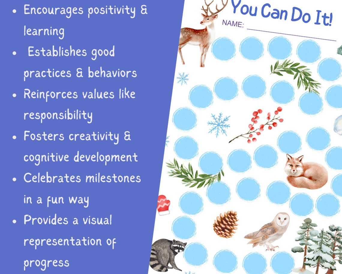 Cute Winter Season Reward Chart for Kids, Winter Woodland Animal Reward ...