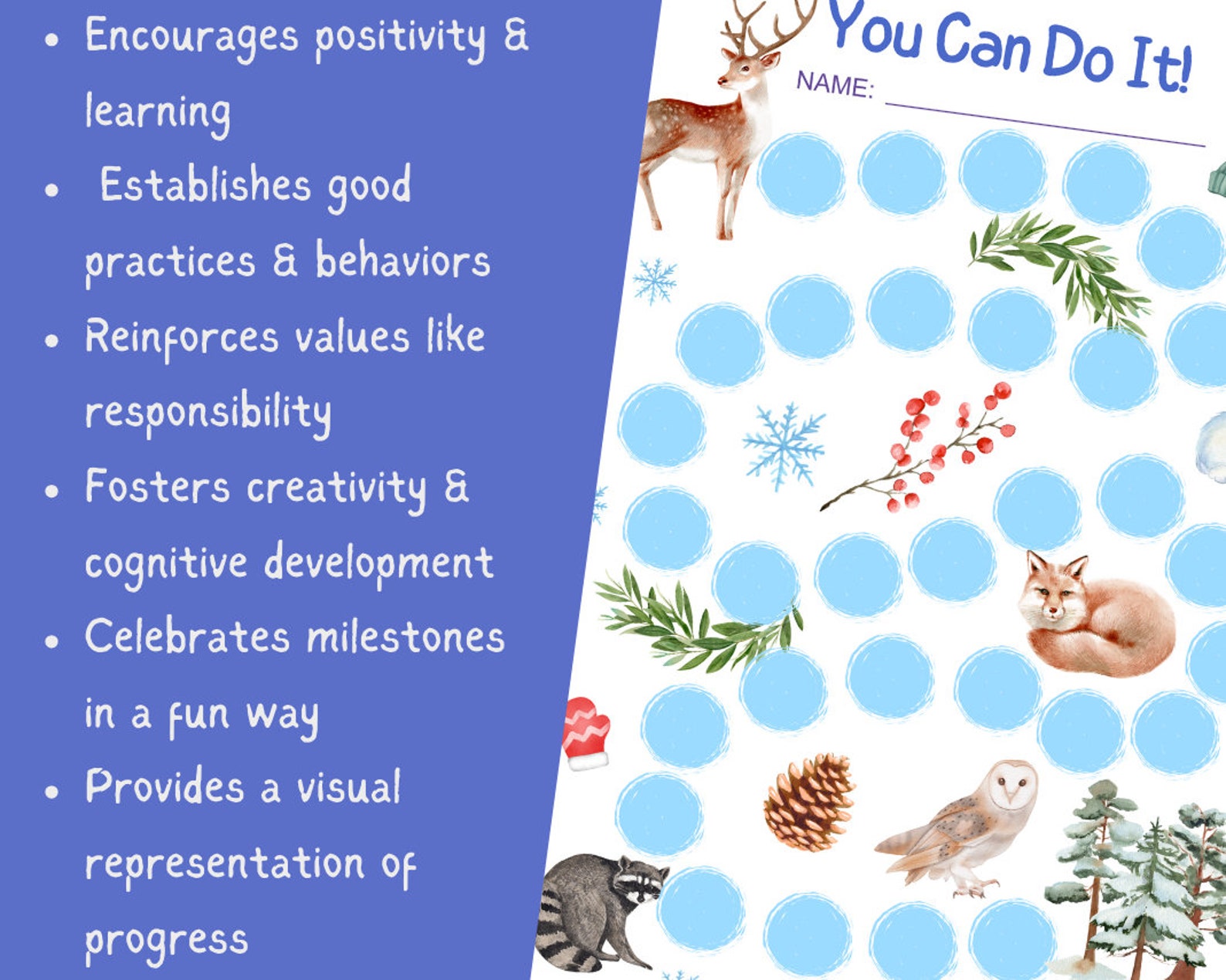 Cute Winter Season Reward Chart for Kids, Winter Woodland Animal Reward ...