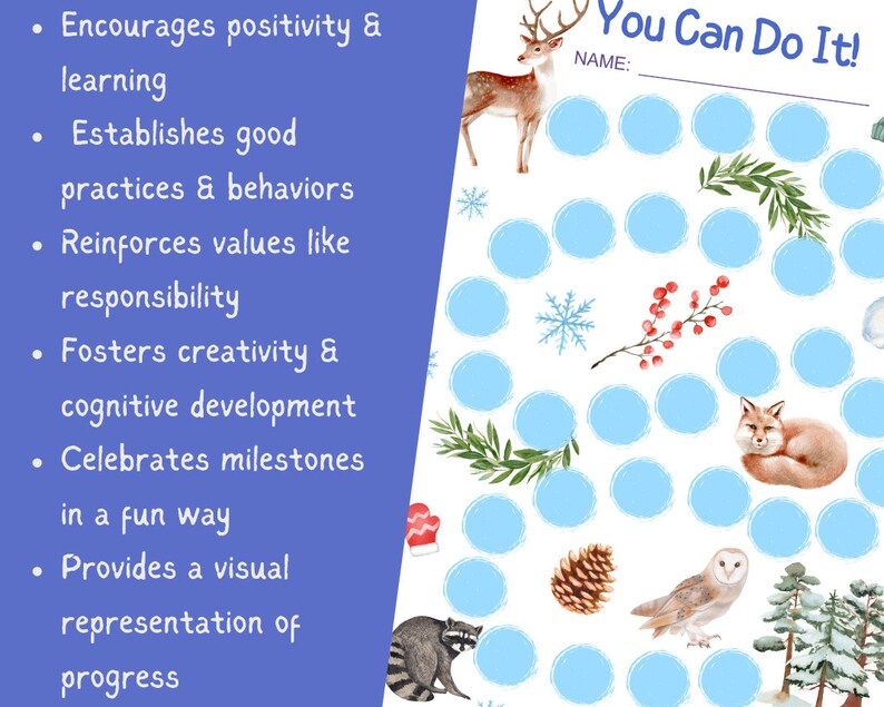 Cute Winter Season Reward Chart for Kids, Winter Woodland Animal Reward ...