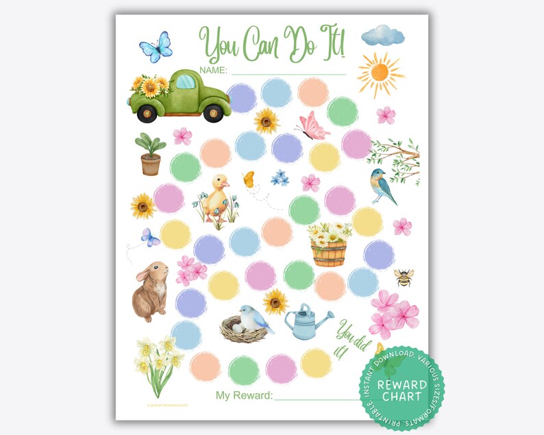 Spring Flower Reward Chart: Kids Printable Sticker Chart (PDF) - Etsy