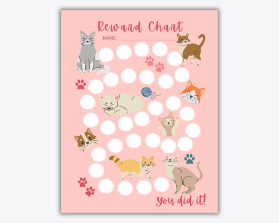 Cat Reward Chart, Printable Reward Chart, Printable Potty Chart for ...