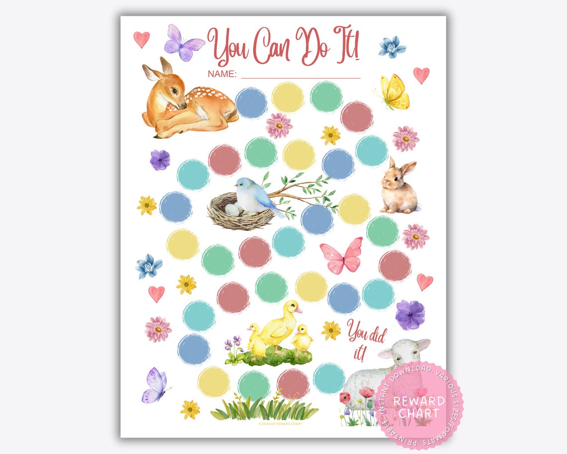 Reward Chart Printable, Kids Reward Chart, Spring Baby Animal Reward Chart, Toddler Potty ...