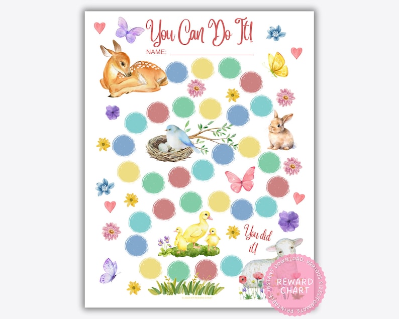 Reward Chart Printable, Kids Reward Chart, Spring Baby Animal Reward ...