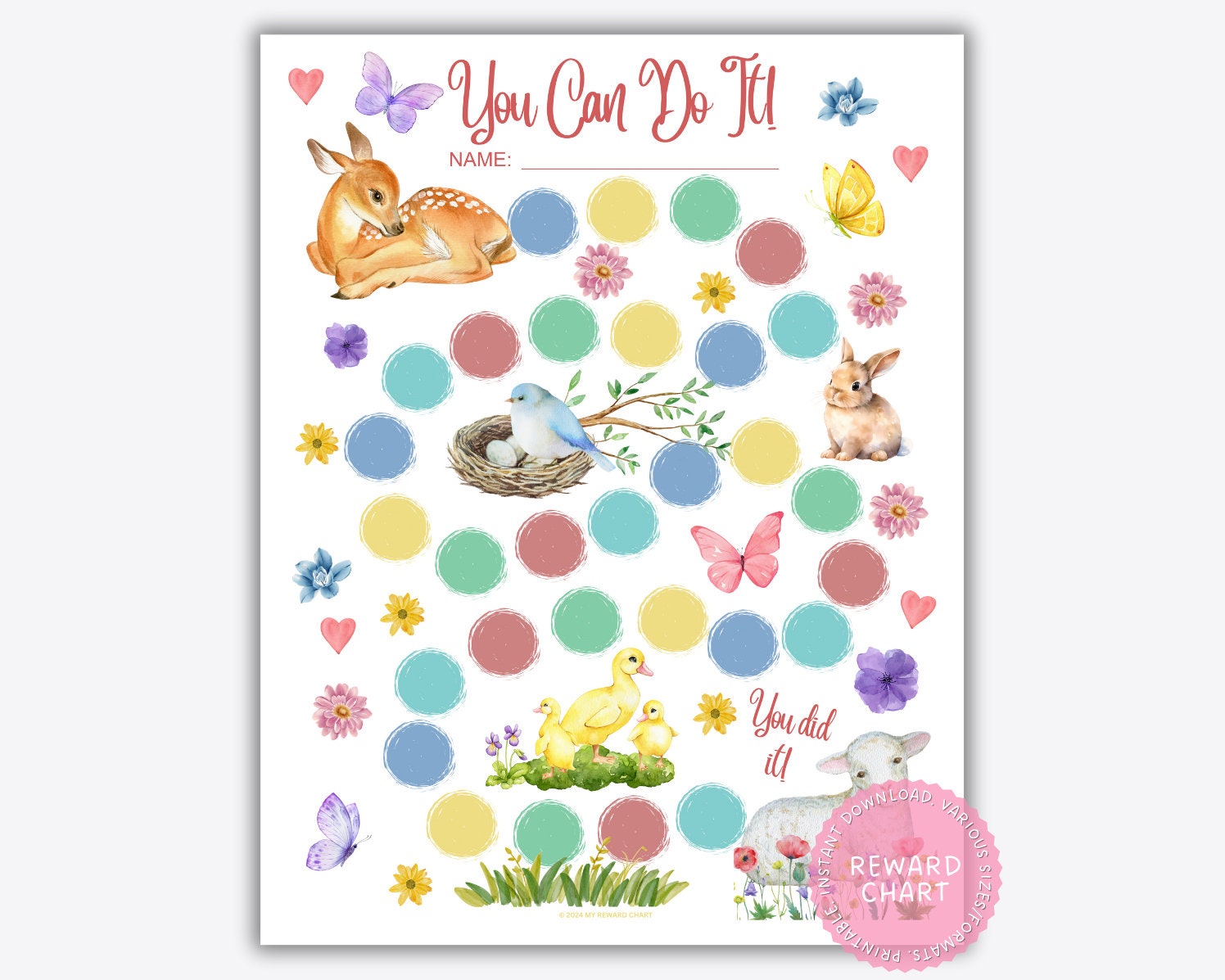 Reward Chart Printable, Kids Reward Chart, Spring Baby Animal Reward ...