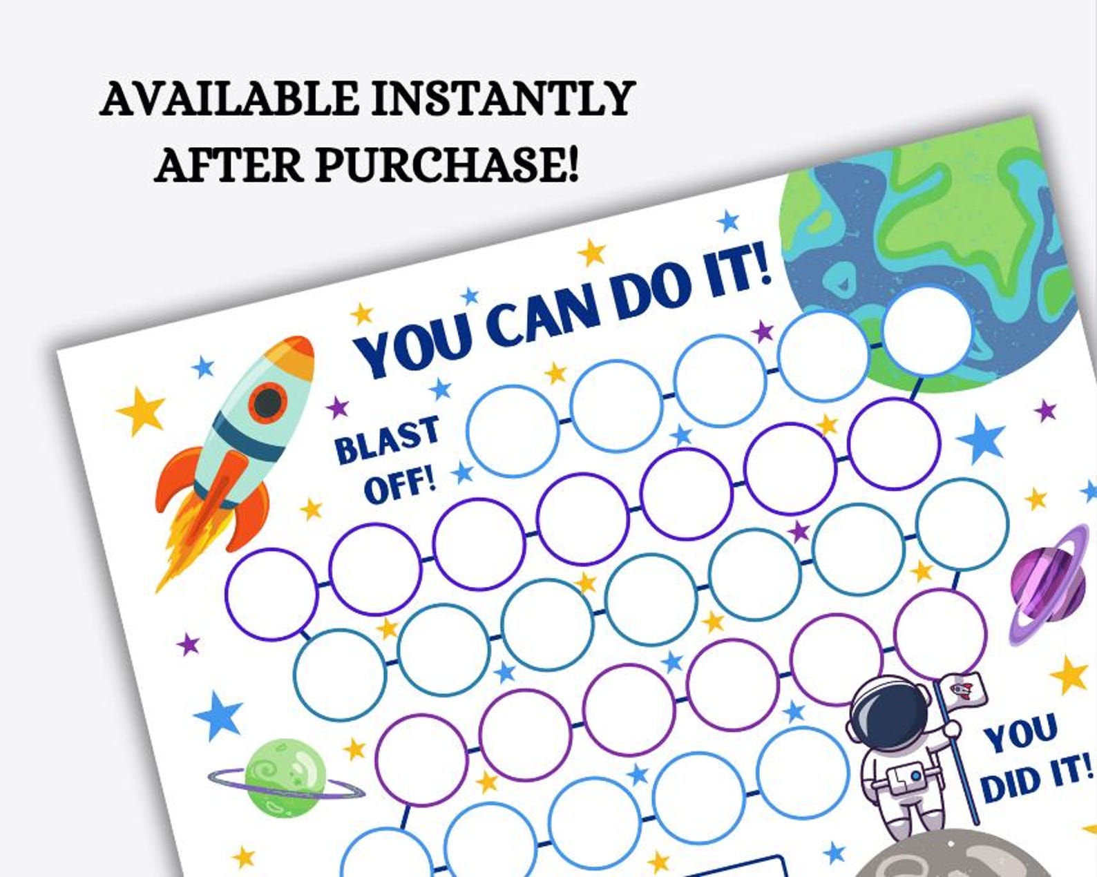 Printable Outer Space Reward Chart for Kids, Potty Training Chart for ...