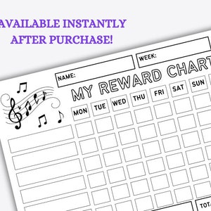 Printable Music Reward Chart, Music Practice Chart, Kids Reward Chart ...
