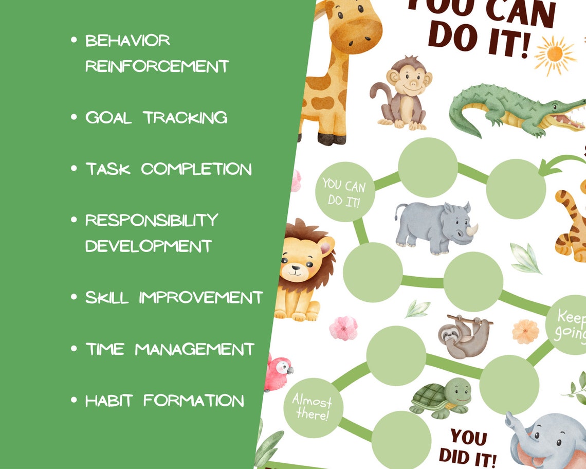 Printable Zoo Reward Chart for Kids, Jungle Potty Training Chart for ...