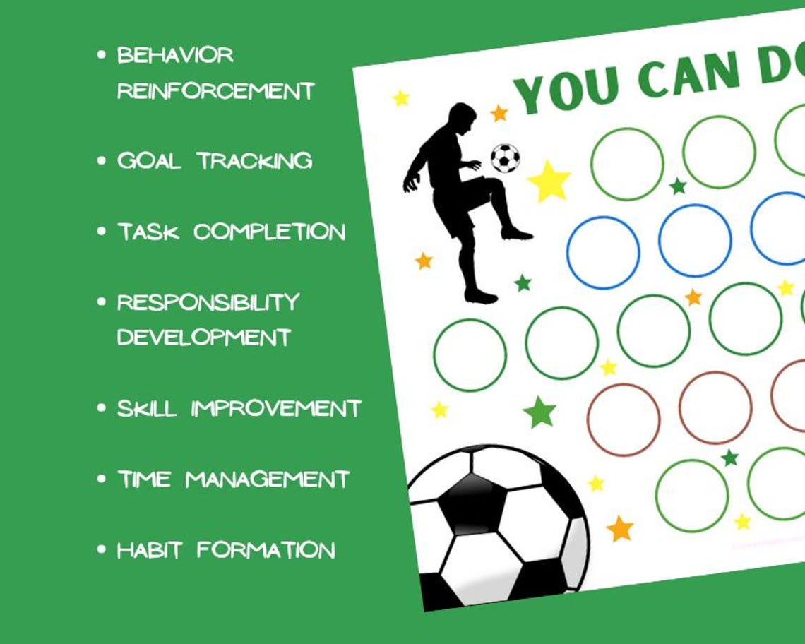 Soccer Reward Chart for Boys, Behavior Chart, Kids Sticker Chart, Goal ...