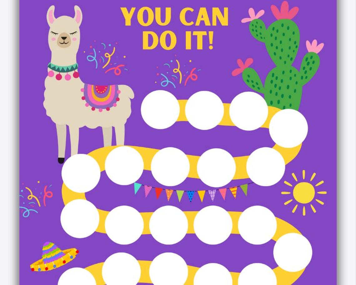 Llama Reward Chart for Kids: Potty Training, Behavior (PDF, JPG, PNG ...