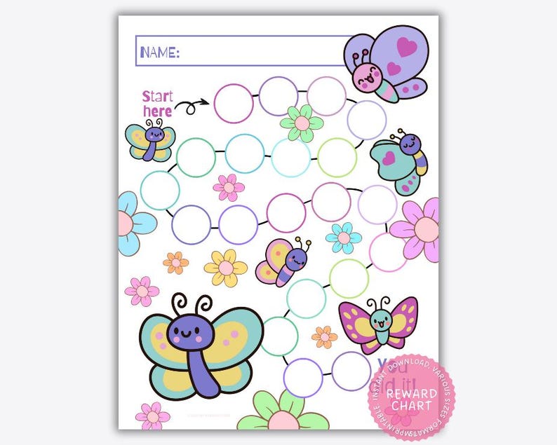 Spring Butterfly Reward Chart, Printable Sticker Chart, Spring ...
