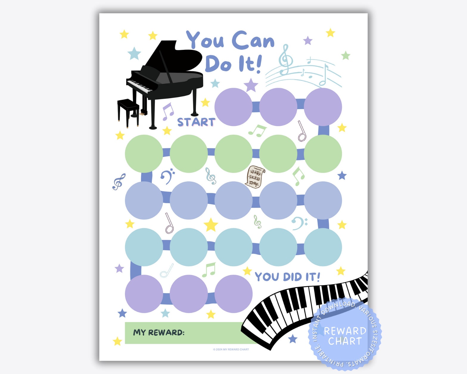 Printable Piano Practice Reward Chart: Kids Music Sticker Chart (PDF ...