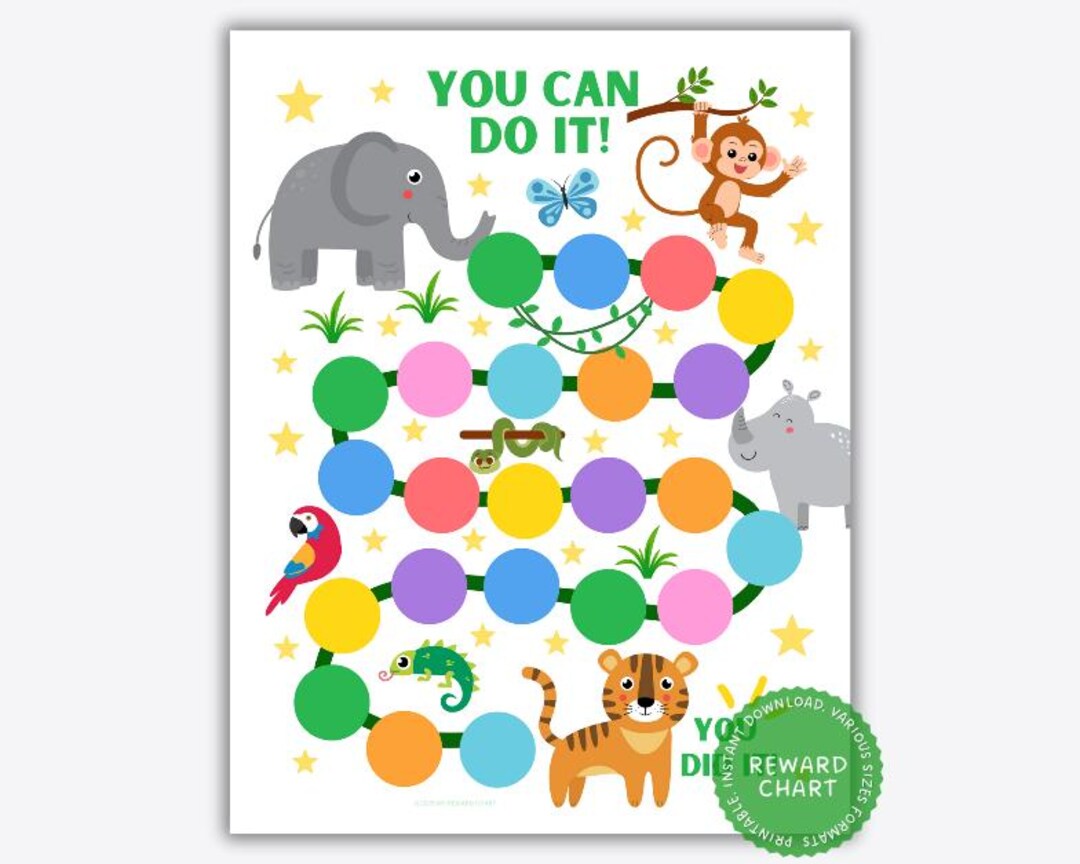 Jungle Reward Chart, Printable Zoo Sticker Chart for Kids, Potty ...