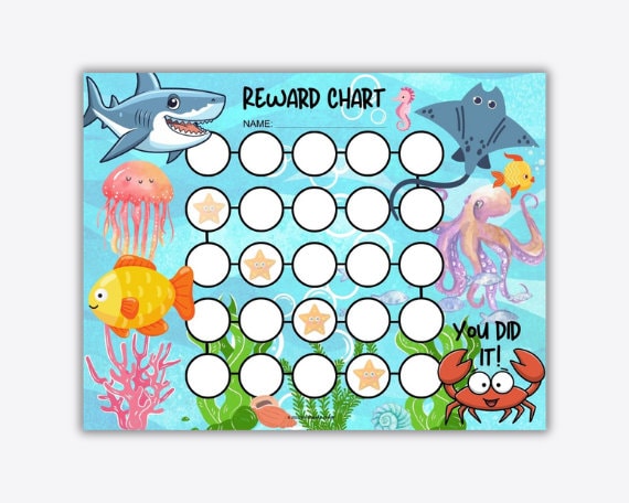 Printable Reward Chart, Ocean Reward Chart, Kids Reward Chart, Toddlers ...