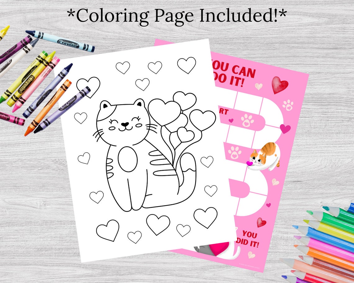 Printable Cat Reward Chart, Valentine Reward Chart, Potty Training ...